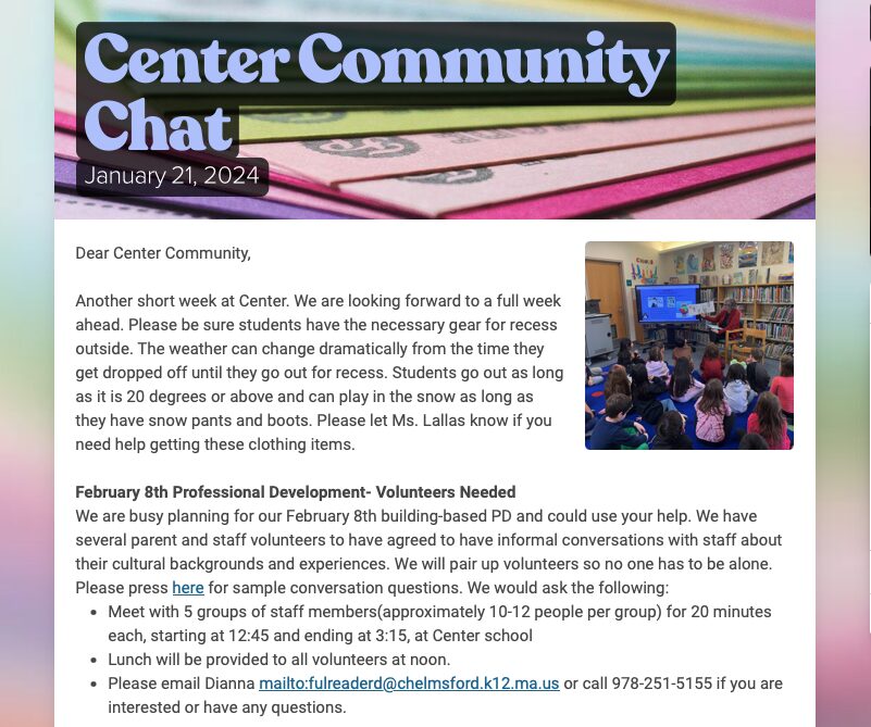 Center Elementary School Community Chat: Jan. 21, 2024 - Center ...